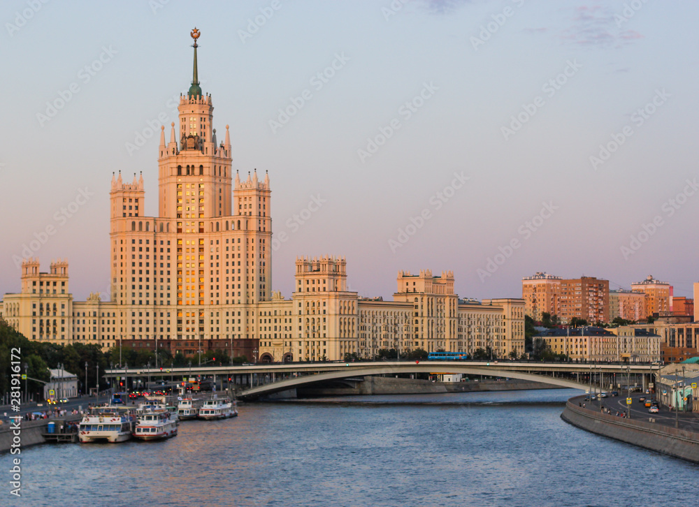 Stalinka building at embankment of river Moscow in the center of Moscow ...