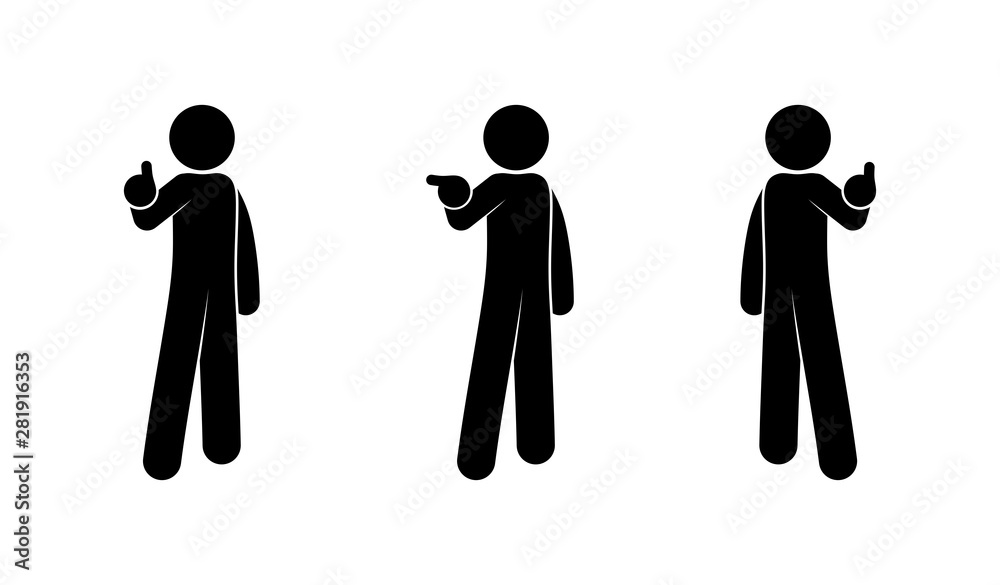 people show hand gestures, pictograms set, human silhouettes, stick ...