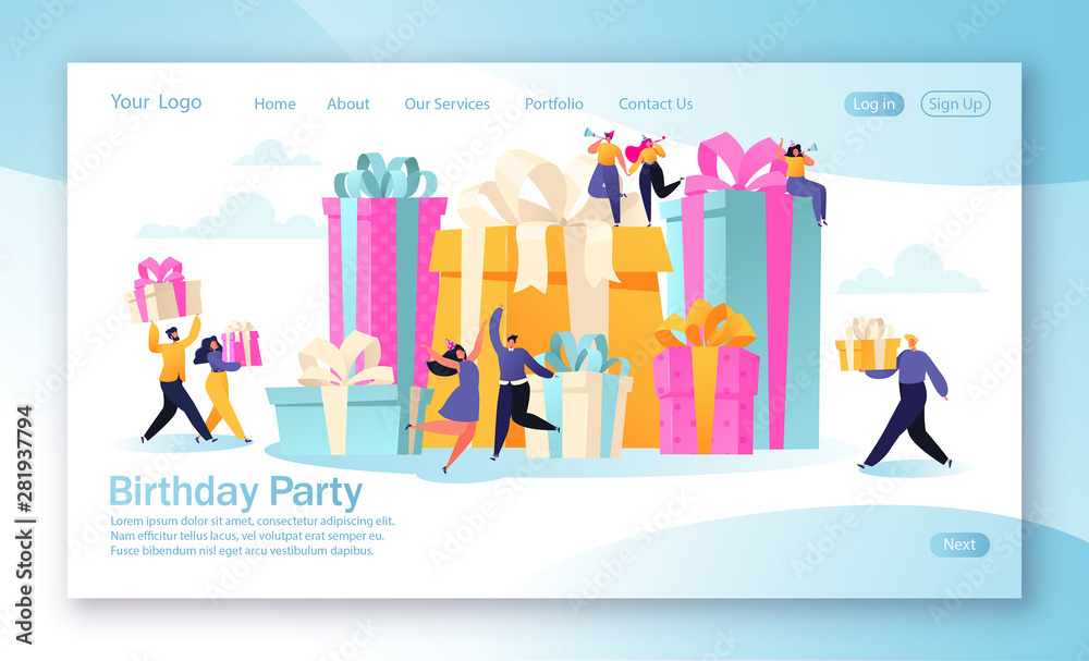 Concept of landing page with birthday celebration theme for mobile ...