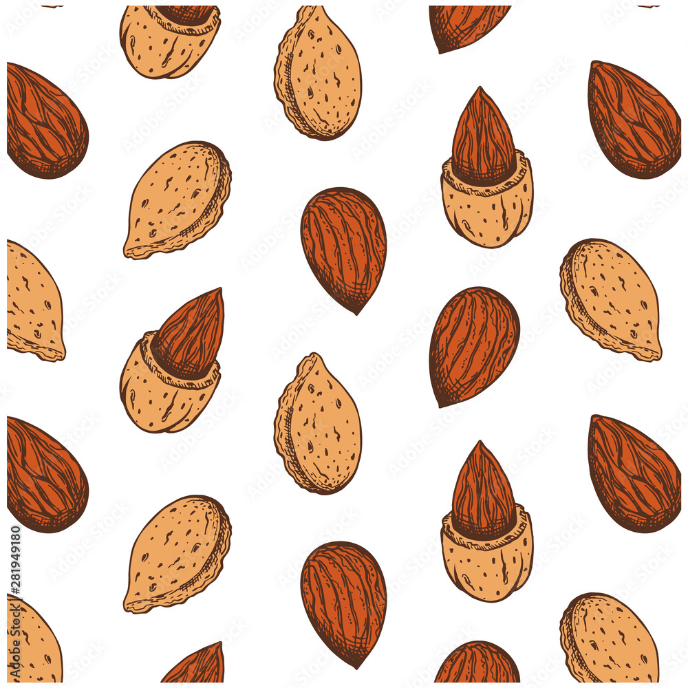 Vector illustration of sketch hand drawn pattern with colorful almond ...