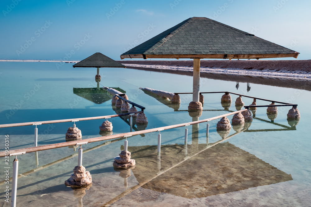 ZOHAR, DEAD SEA, ISRAEL - FEBRUARY 24, 2018: Salt deposits on the ...