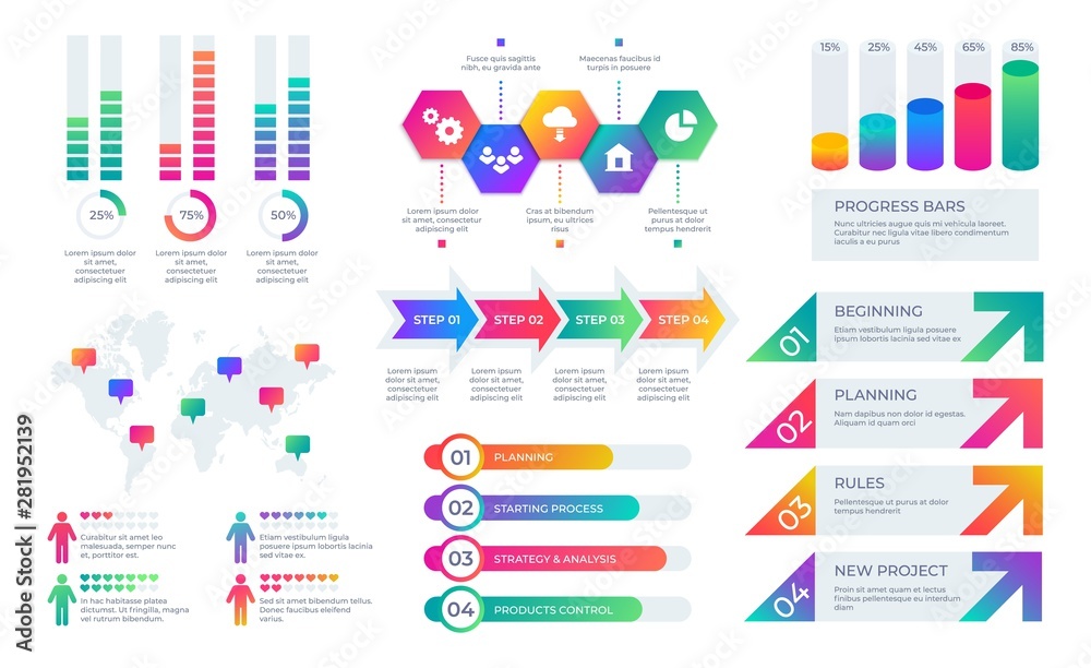 Chart elements. Business presentation graph layout, corporate report ...