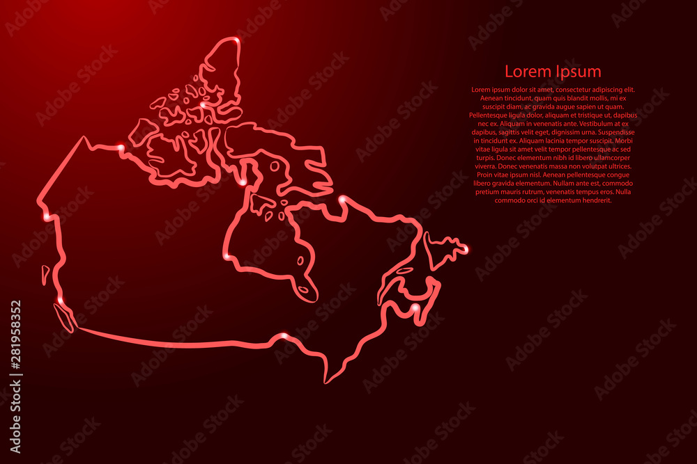 Canada map from futuristic hexagonal shapes, lines, points red and ...
