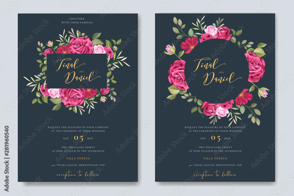 wedding card design with floral frame template Stock Vector | Adobe Stock
