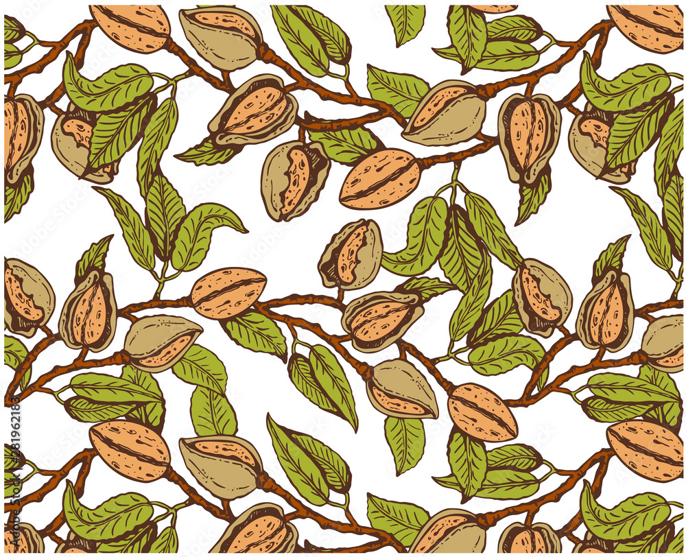 Vector illustration of sketch hand drawn pattern with colorful branches ...