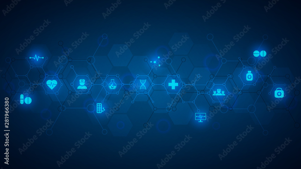 Abstract medical background with flat icons and symbols. Template ...