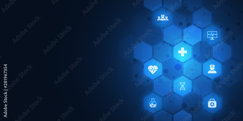 Abstract medical background with flat icons and symbols. Template ...