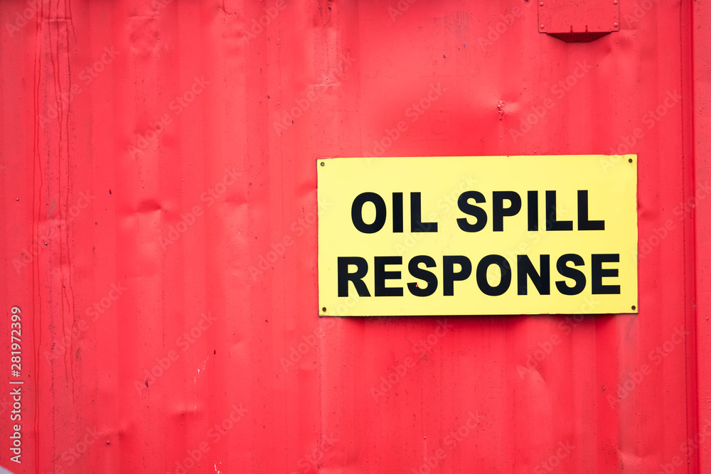 Oil spill response sign safety spillage notice Stock Photo | Adobe Stock