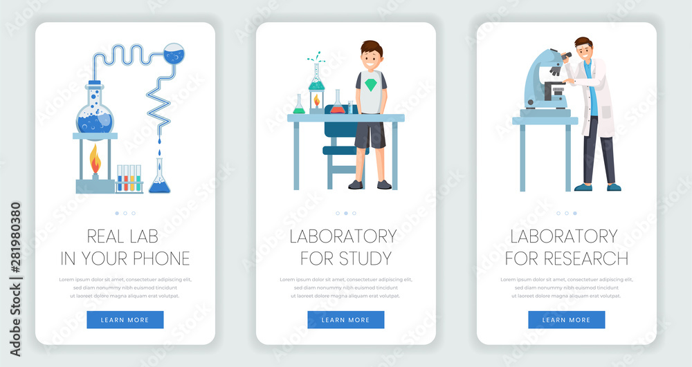 Research laboratory mobile webpage templates set. Modern technologies ...