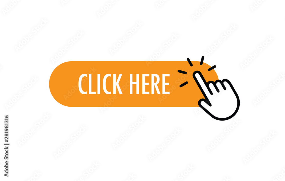 Click here button with hand clicking icon Stock Vector | Adobe Stock