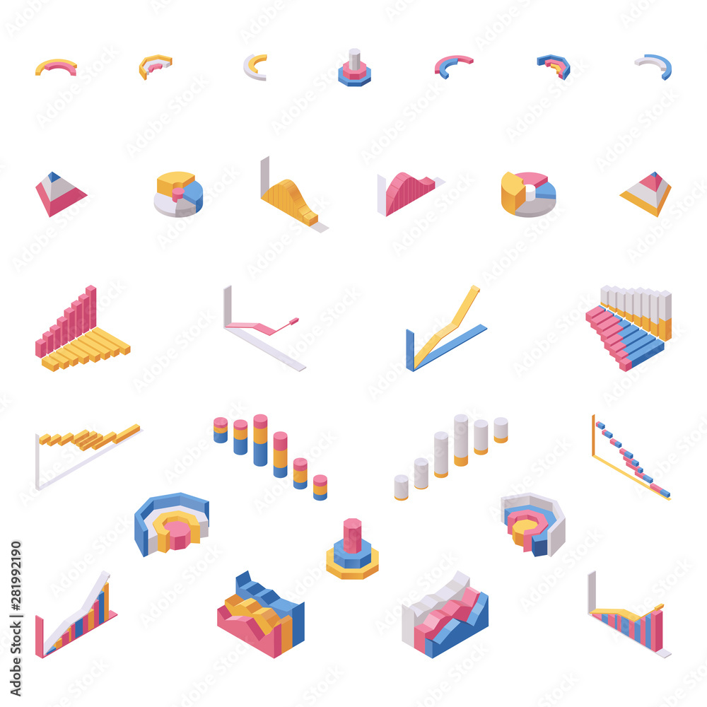 Chart Elements Isometric Vector Illustrations Set Data Visualization Chart Elements Isometric Vector Illustrations Set Data Visualization