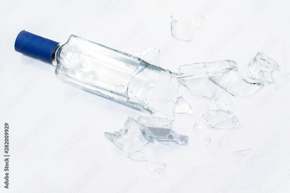 broken glass bottle on white background Stock Photo | Adobe Stock