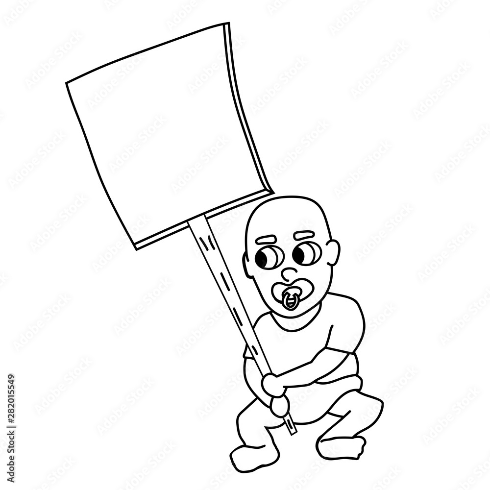Cartoon protesting baby. Isolated outline stock vector illustration ...