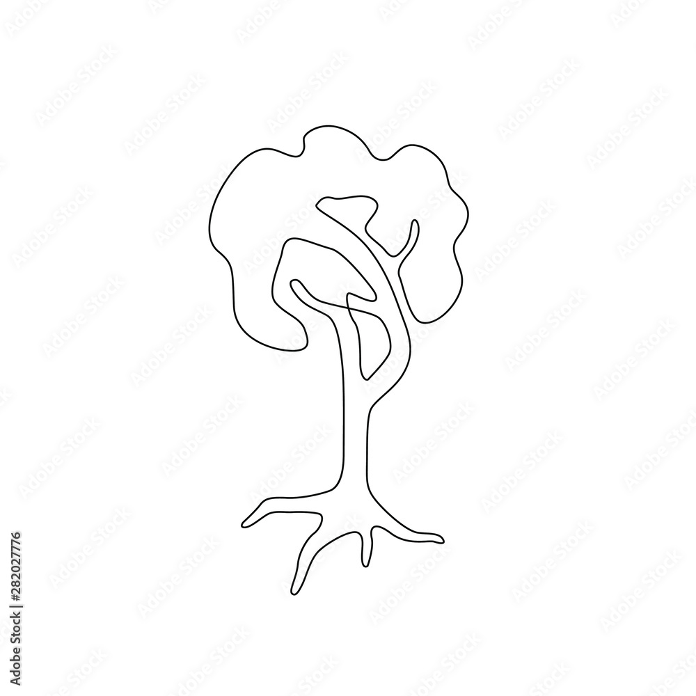 Tree continuous line drawing, tattoo, print and logo design, silhouette ...