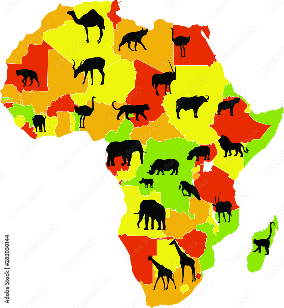 Animal of africa. Accurate map of the African continent in high ...