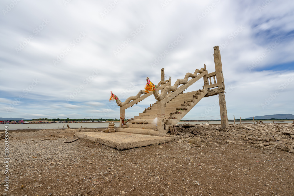 ruins temple under the water appeared after the water reduced in ...