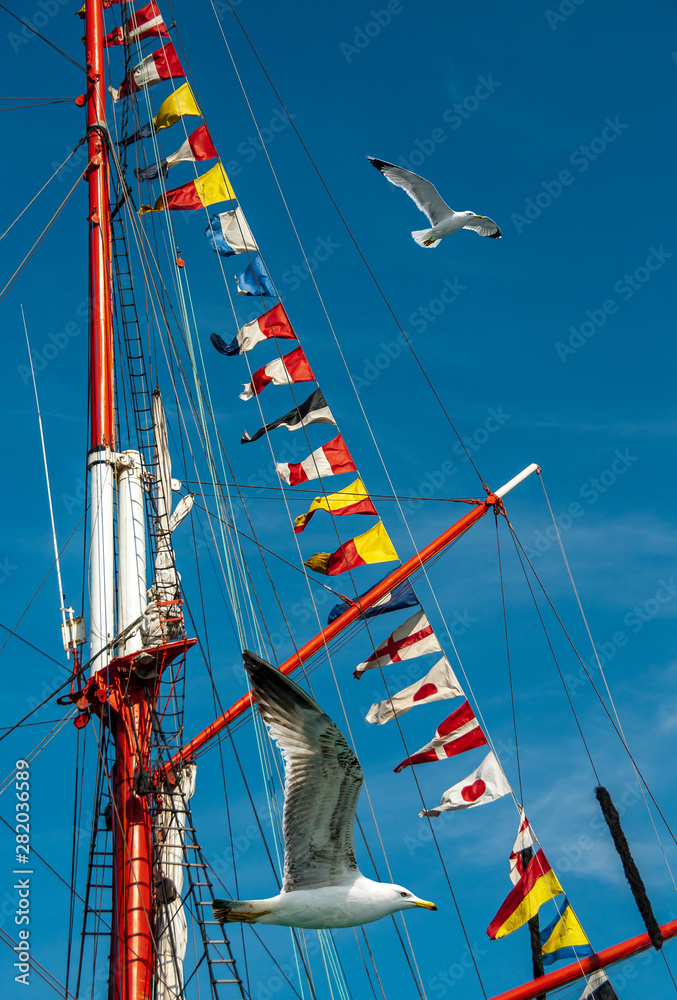 Colored signs and symbols of marine semaphore - signal nautical flags ...