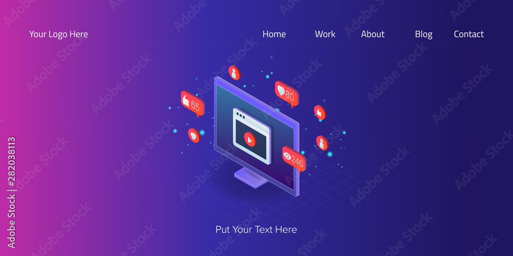 Isometric design, web page template, viral content marketing, social ...