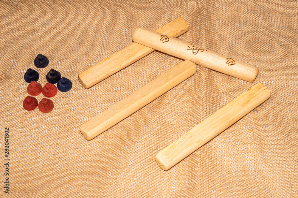 Korean traditional game yut nori tool, yut and horse Stock Photo ...
