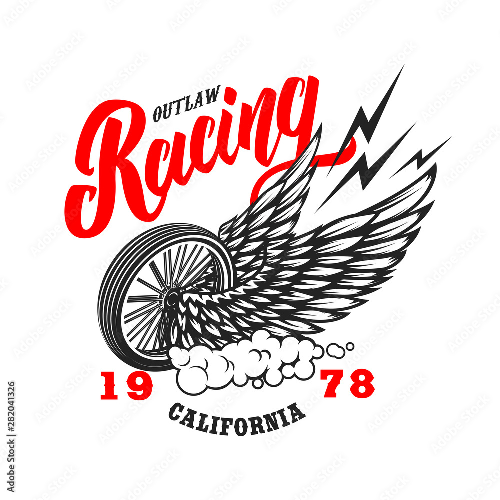 Outlaw racing. Emblem template with winged wheel. Design element for ...