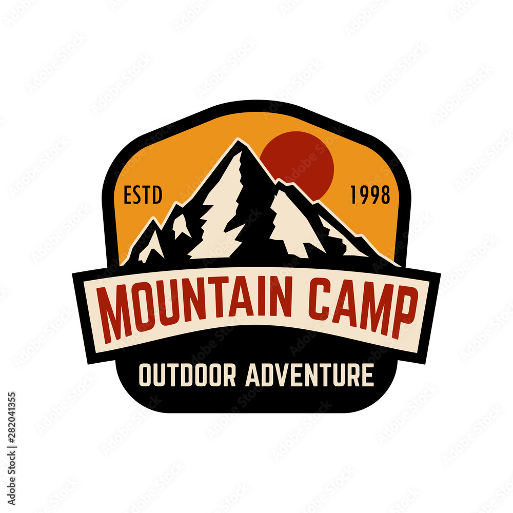 Mountain camp emblem template. Design element for poster, logo, label ...