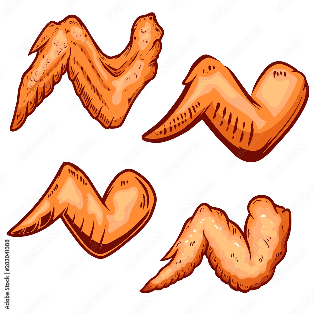 Set of illustrations of chicken wings isolated on white background ...