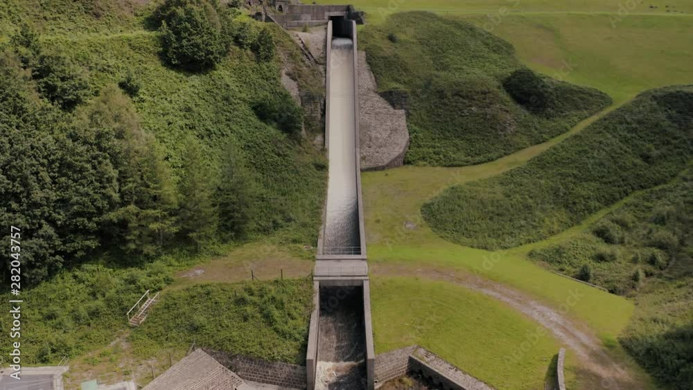 Aerial view of Torside and Woodhead Reservoir and Dam, the largest man ...