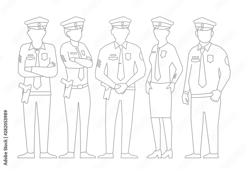 Police team. A group of policemen. Women and men in uniform. Law and ...