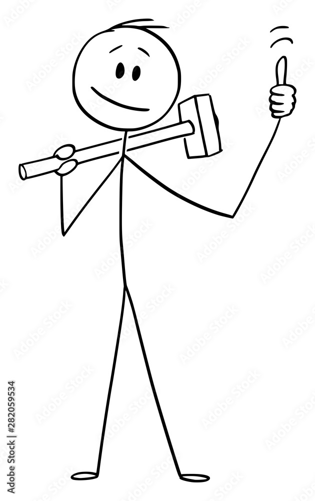 Vector cartoon stick figure drawing conceptual illustration of man or ...