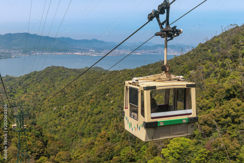 Miyajima Ropeway car in Hatsukaichi, Hiroshima which climbs climbs ...