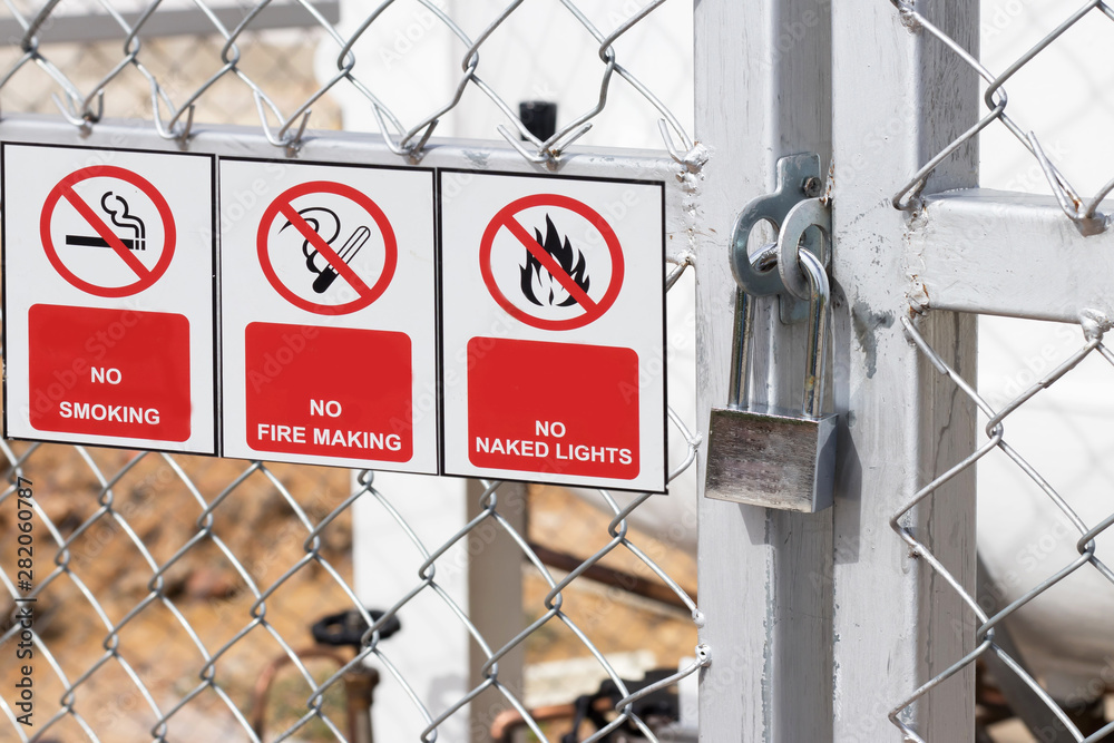 Liquid oxygen tank in hospital with warning label for safety control ...