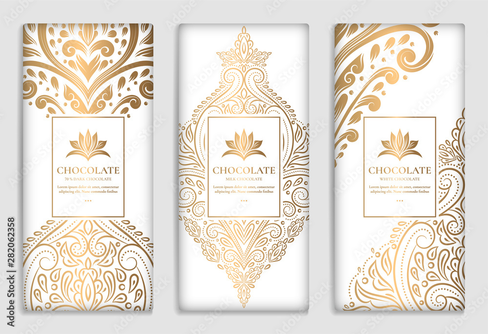 Luxury golden packaging design of chocolate bars. Vintage vector ...