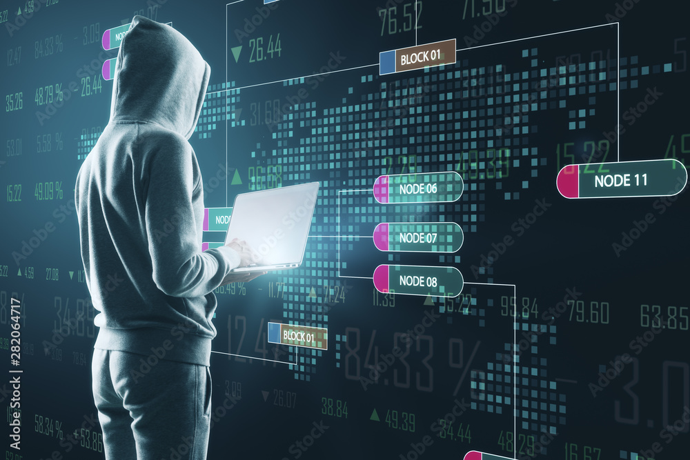 Hacker using big data interface Stock Photo | Adobe Stock