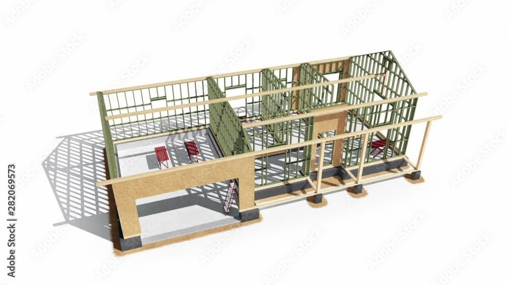 Set 2 Clip 3 of 7. Stages of construction of wood frame modern house ...