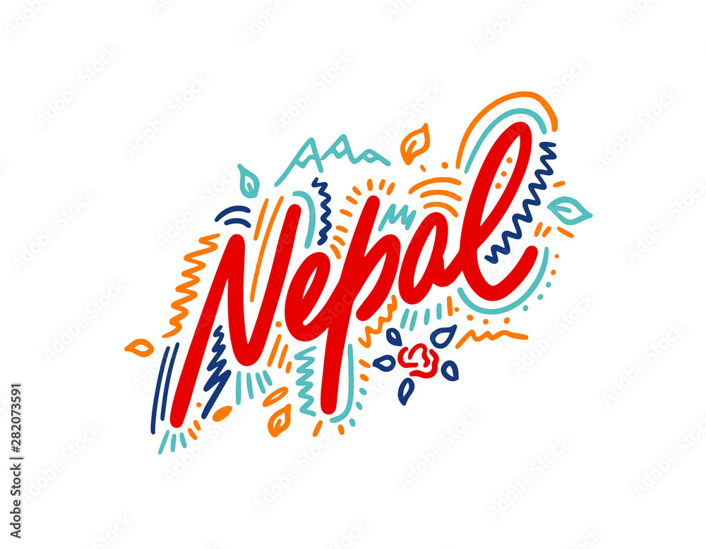 Nepal. Name country word text card, banner script. Beautiful typography ...