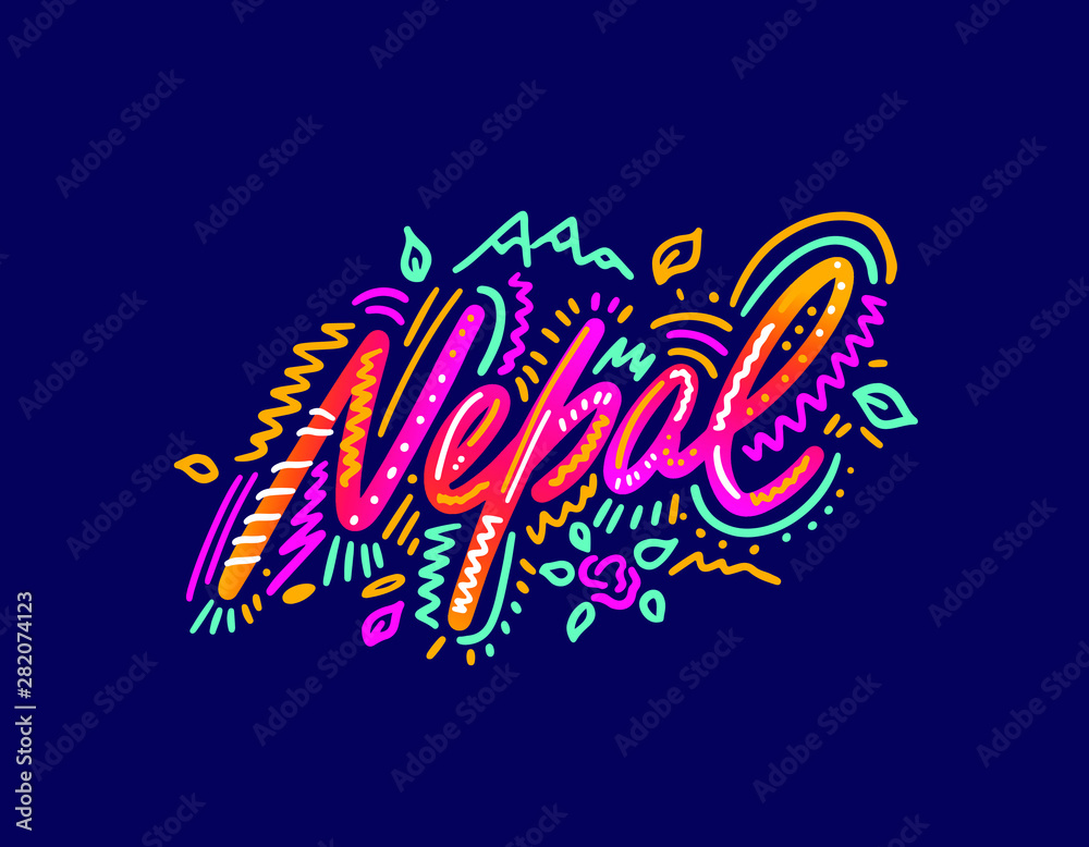 Nepal. Name country word text card, banner script. Beautiful typography ...