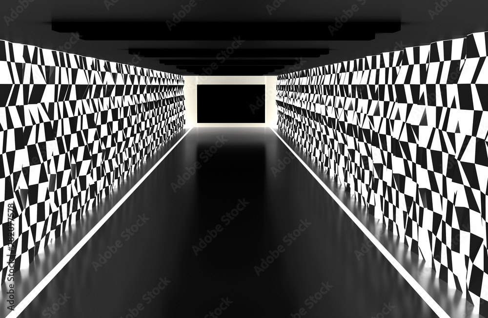 Dark room with trapezoid shape abstract background wall, black and ...