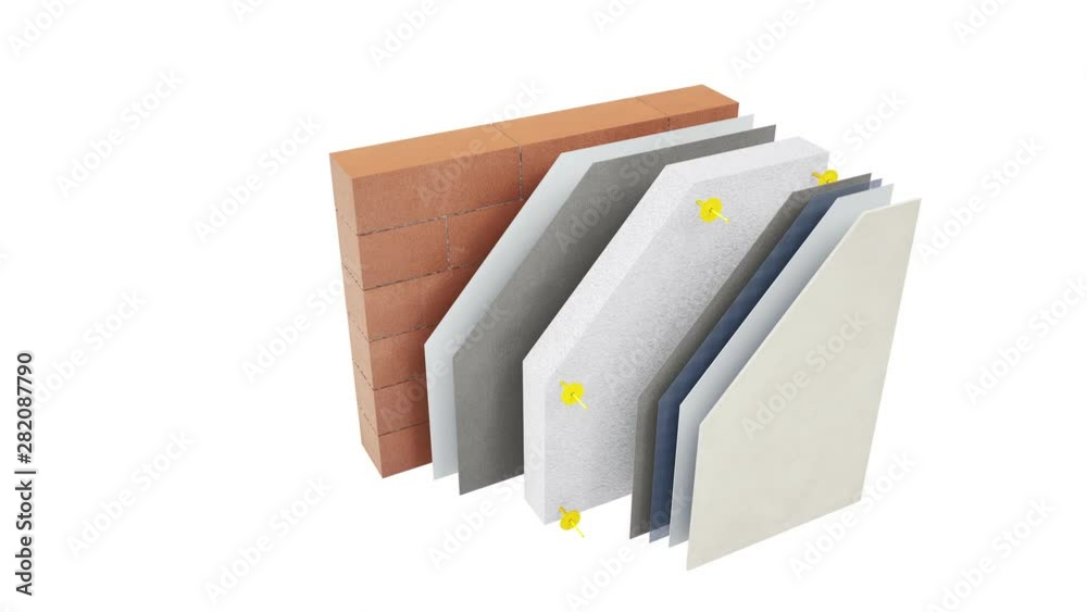 Layers of wall: bricks or blocks, primer, glue, foam, plaster mesh and ...