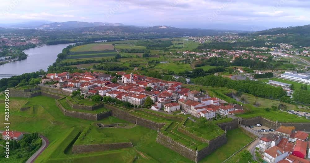 Aerial Pan Right to Left: Relaxing View of the Area of Valenca Portugal ...