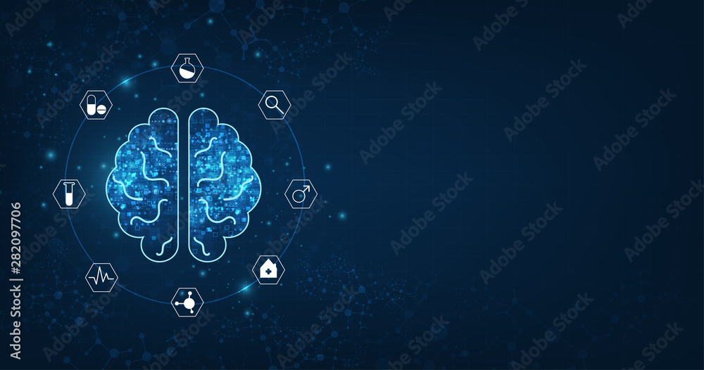 technology concept.vector abstract human brain shape of an artificial ...