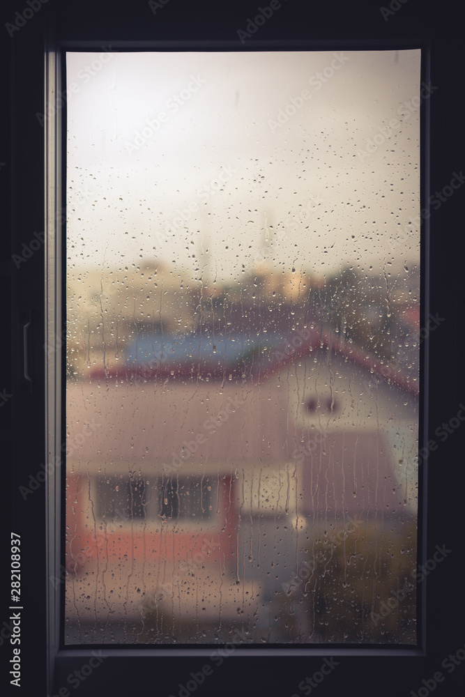 Water drop on window, blur nature background with condensation, high ...