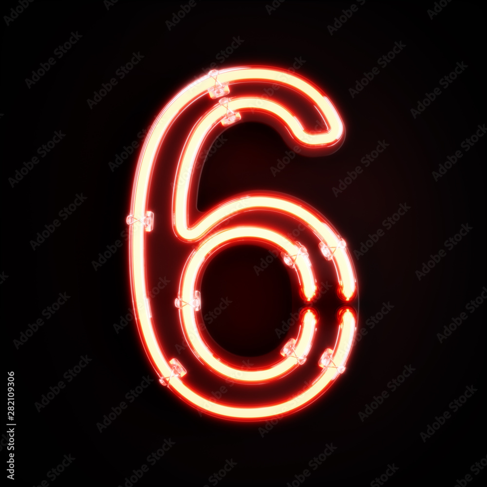 Poster Neon light digit alphabet character 6 six font – Wall Art ...