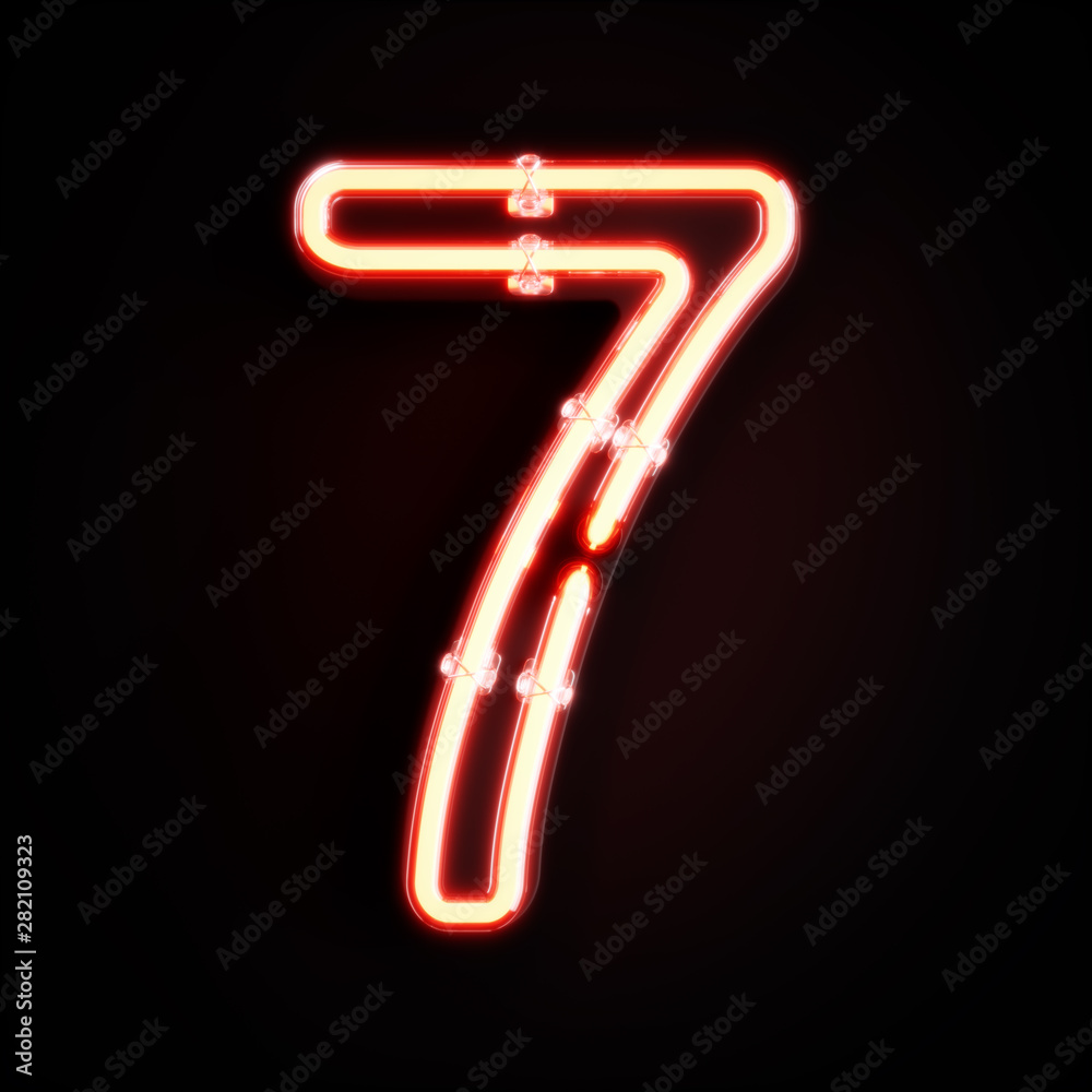 Neon light digit alphabet character 7 seven font Stock Illustration ...