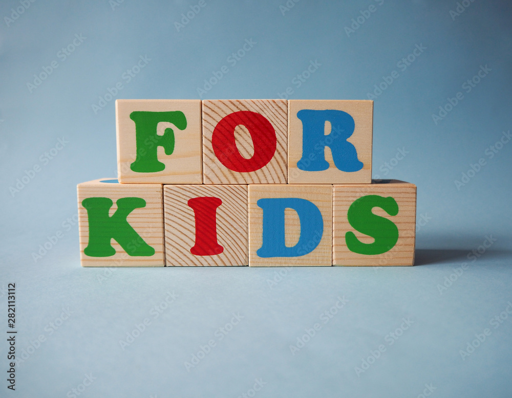 Wooden alphabet toy blocks with the text: For Kids. Isolated kids ABC ...