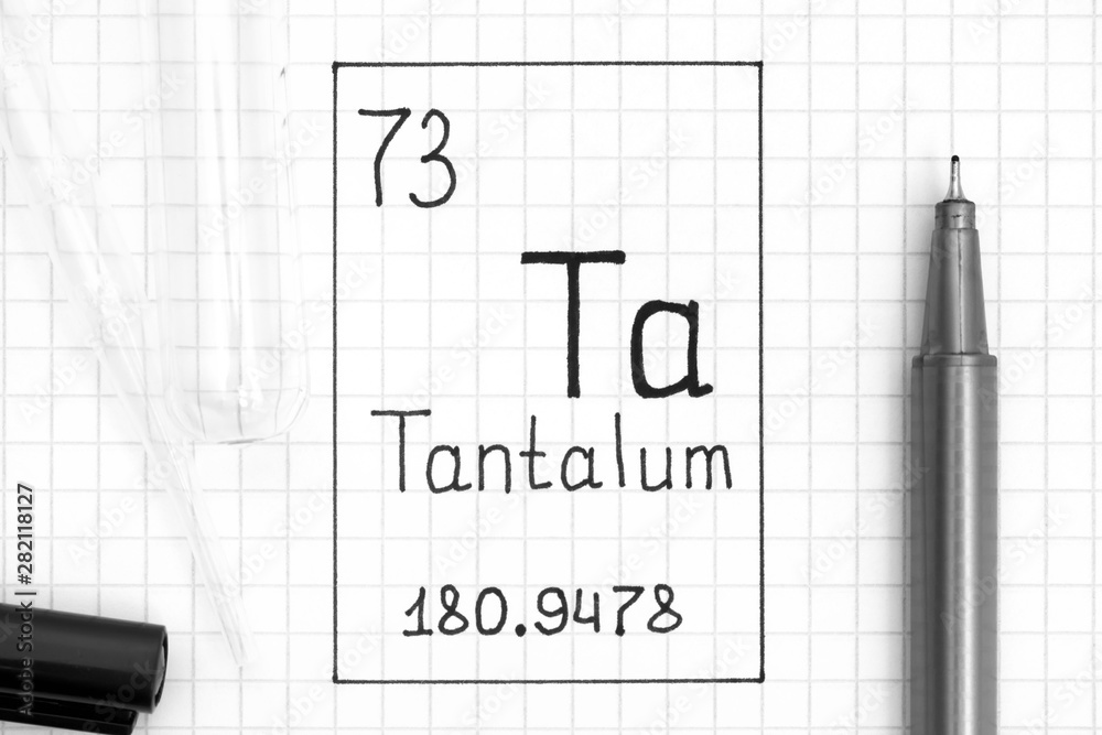 The Periodic table of elements. Handwriting chemical element Tantalum ...