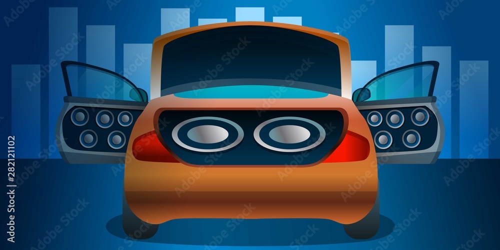 Car audio concept banner. Cartoon illustration of car audio vector ...