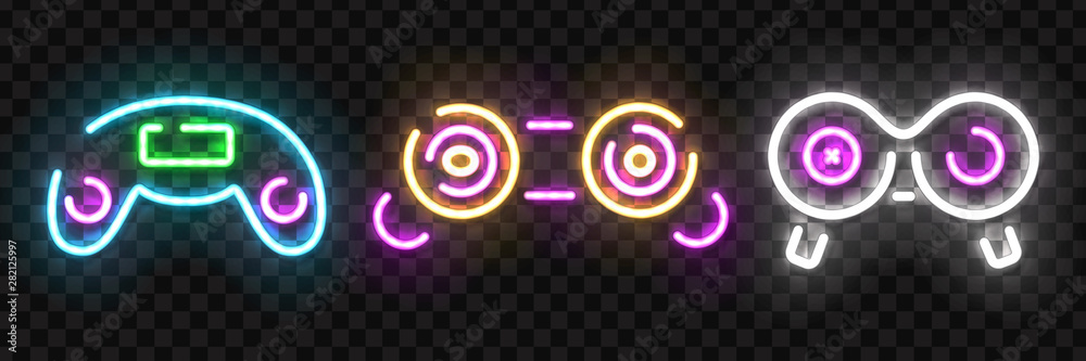 Vector set of realistic isolated neon sign of Game Controller logo for ...