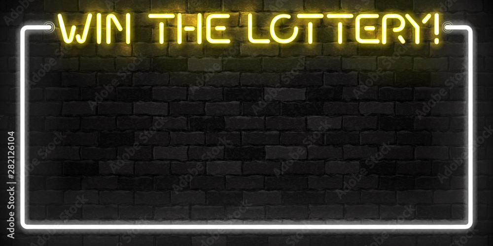 Vector realistic isolated neon sign of Win The Lottery frame logo for ...