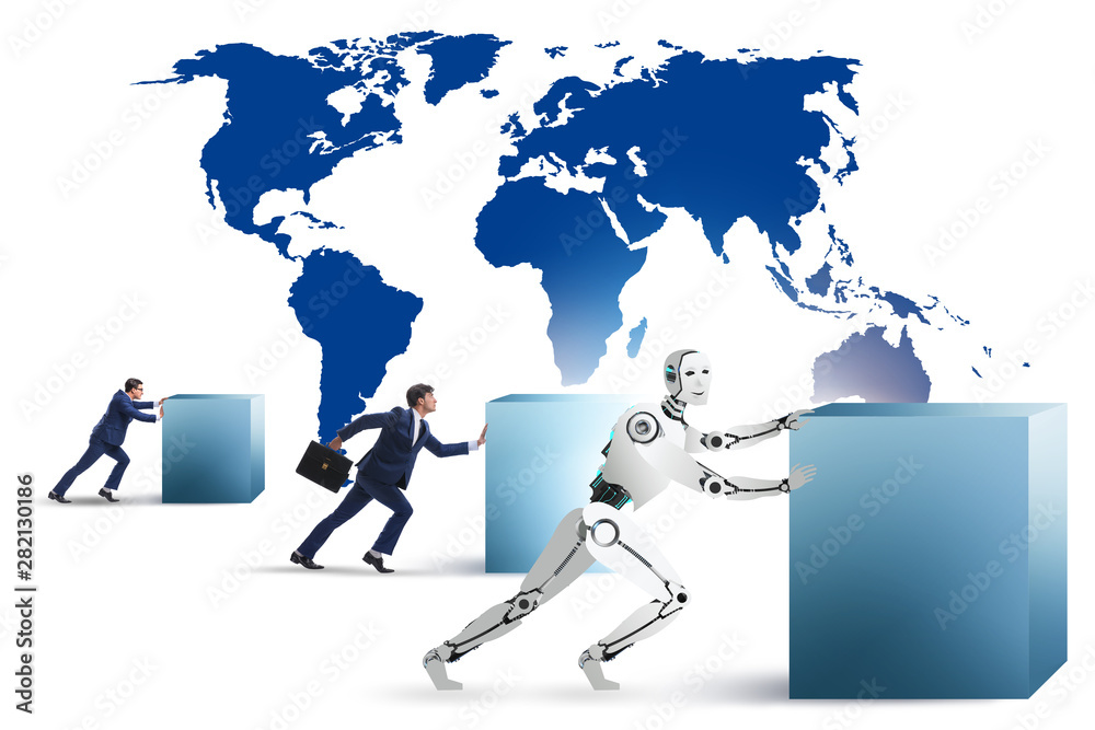Concept of competition between robots and humans Stock Illustration ...