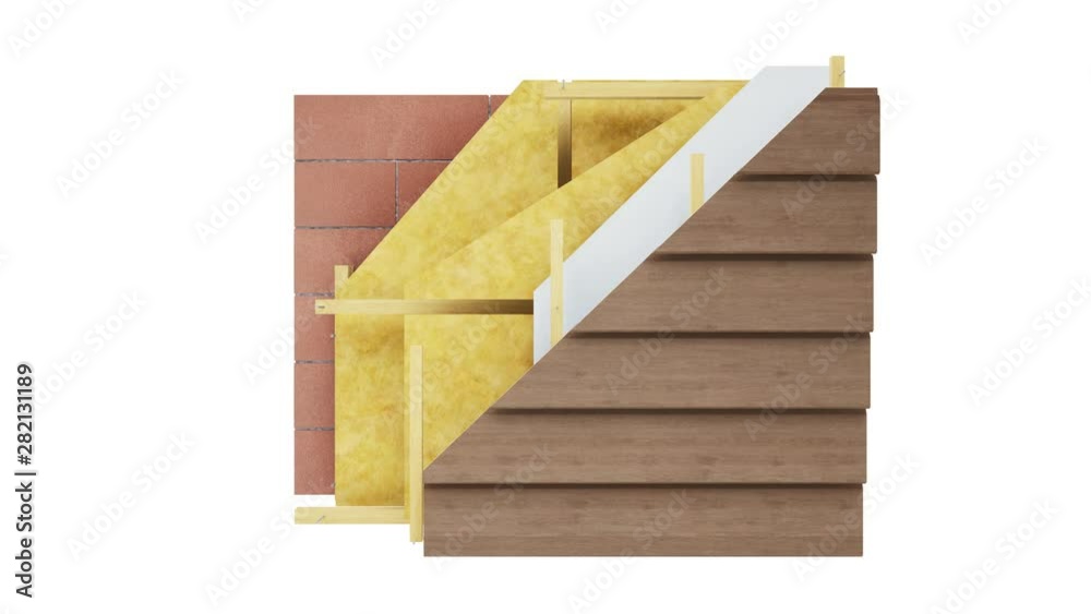 Cross section of wall: bricks or blocks, mineral wool, wood structure ...